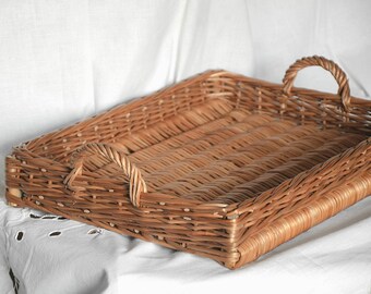Wicker basket tray | Etsy
