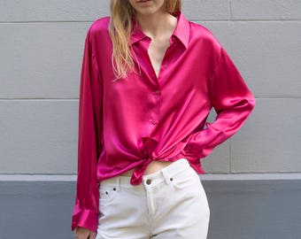 Red silk blouse | Etsy