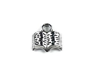 50pcs Mini Book Charms Reading Charm Antique Silver Tone