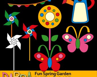 Colorful Spring CLIPART flowers butterflies hot air