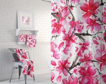 Pink shower curtain | Etsy