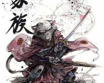 PRINT Female Samurai Drawing Sword 7 Virtues 8x10