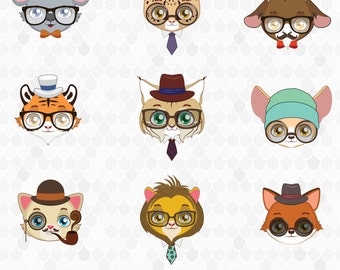 Hipster animals Digital Clipart and Papers