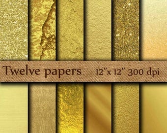 Gold Foil Digital Paper Gold Black & White gold glam dots