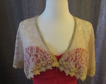 Ecru Beige Lace Capelet: Bridal Top Wear Shrug. Handmade.