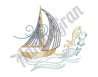 Boat embroidery | Etsy