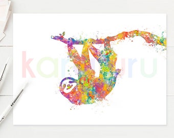 Sloth watercolor | Etsy