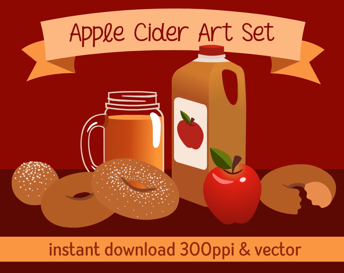 Apple Cider and Donuts Art Set Clip Art Instant Download