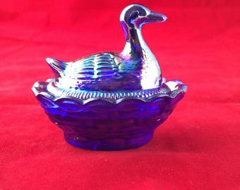 Blue carnival glass | Etsy