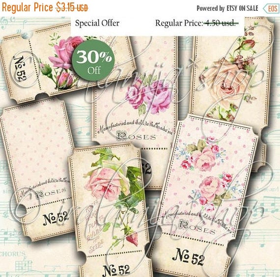 ROSE TICKETS printable Digital Images printable download file