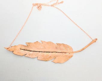 Copper leaf necklace with copper wire and opalite beads