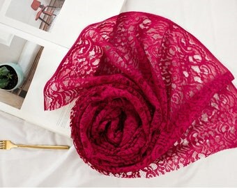 Red lace fabric | Etsy