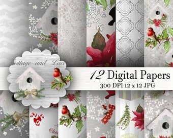 Cute Christmas Digital Paper Pack Winter Seamless Pattern