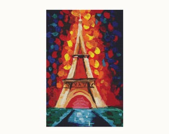 Eiffel Tower Counted Cross Stitch Pattern PDF Chart Instant