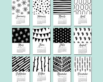 Black white calendar | Etsy