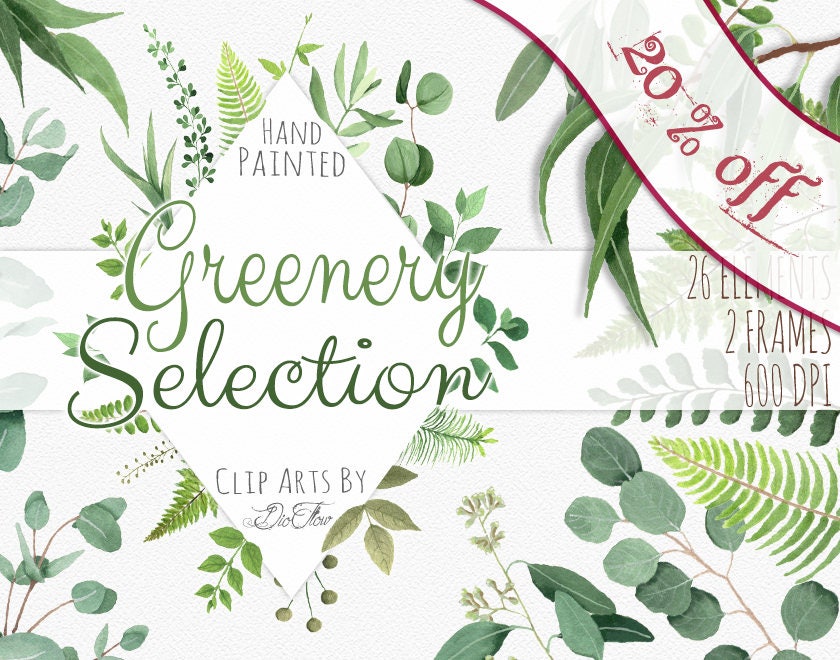Watercolor Greenery Clipart Leaf Clipart Eucalyptus Woodland