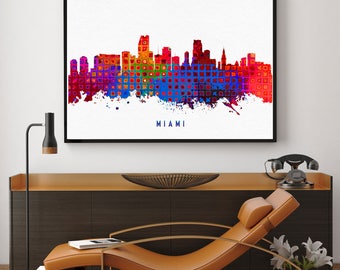 Miami Skyline Art Print Miami map Florida State Art Miami
