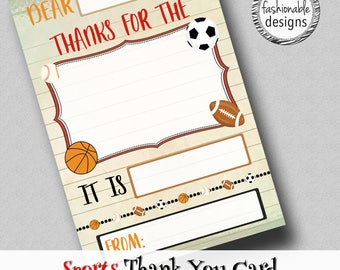 Sports Theme Thank You Card Football Thank You Baseball