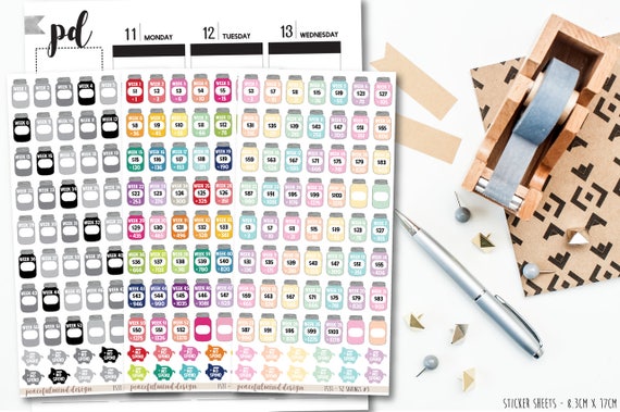 52 Week Savings Challenge Stickers Planner Stickers FS31