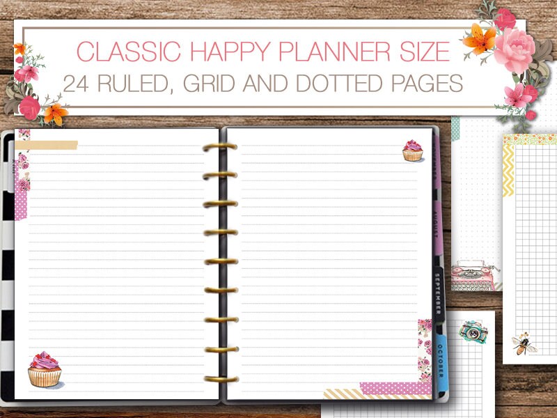 Happy Planner Printable Inserts Classic Size Grid Ruled Dotted