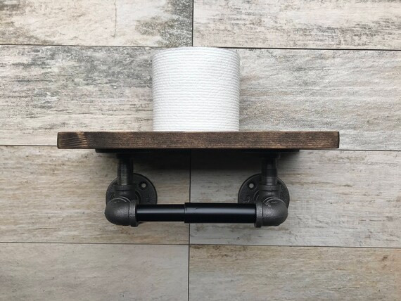 Toilet Paper Holder With Spring TP Holder with Shelf Rustic