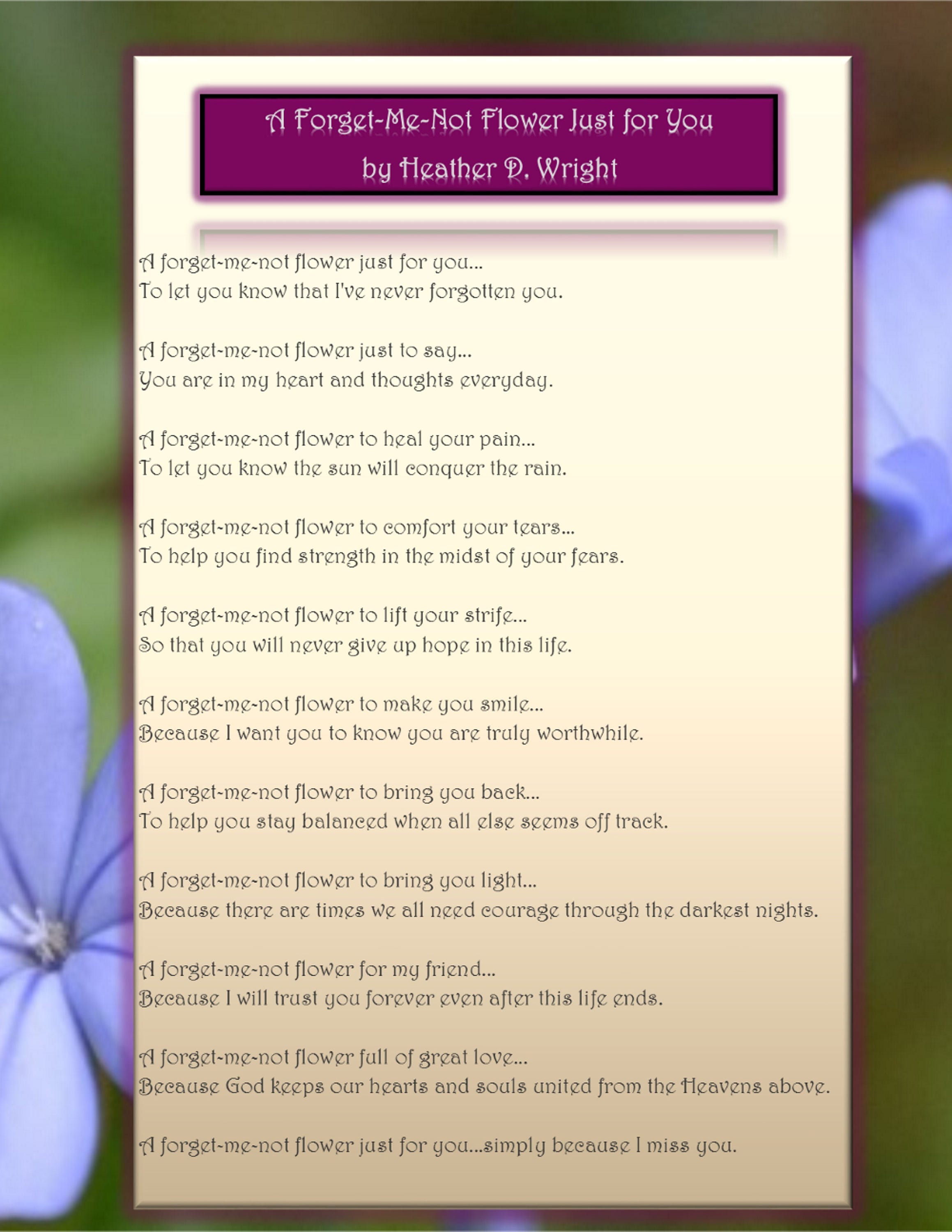 A Forget-Me-Not Flower Printable Poetry Instant Download