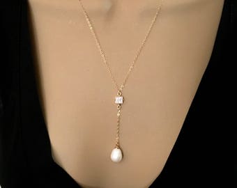 Gold lariat necklace | Etsy