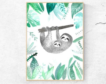 Sloth watercolor | Etsy