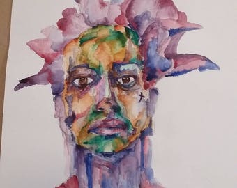 Funky Face Portrait Original Painting 6/4