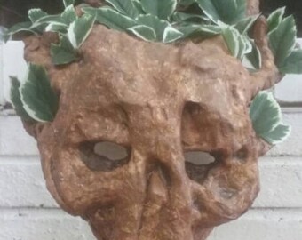 Green Man Tree Mask Custom Made in Papier Mache with Moss