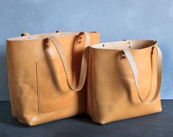 Natural leather tote | Etsy