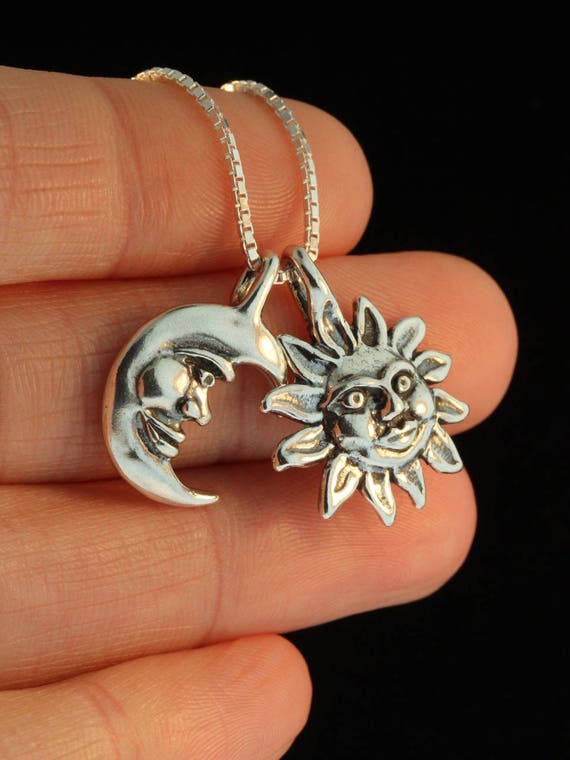 Sun and Moon Necklace Silver Eclipse Pendant Eclipse Necklace
