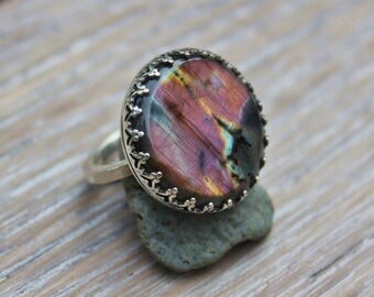 Rose Quartz Labradorite Purple Moonstone Ring Tri Stone
