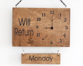 Business Sign Will Return Clock Sign Store Hour Sign Custom