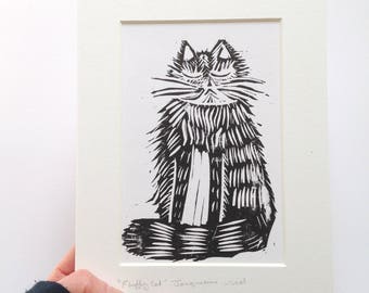 Cat lino print | Etsy