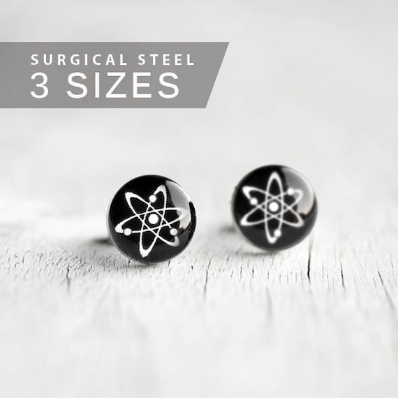 Atom post earrings Surgical steel studs Science earring