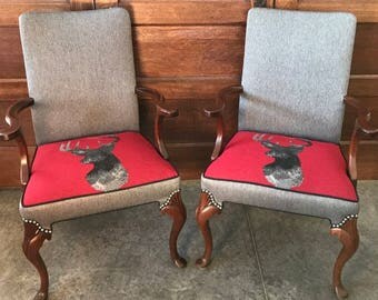 Rampant Stag Pair Deer Buck Felt Heraldic Heraldry Iron on or