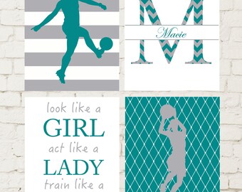Volleyball girl basketball girl softball sports art for