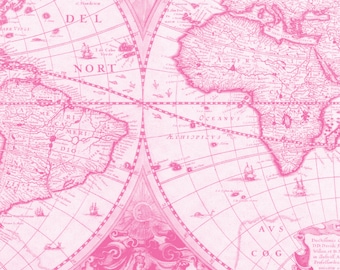 Pink world map | Etsy