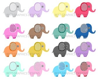 Purple and Grey Baby Shower Elephants Clipart Digital