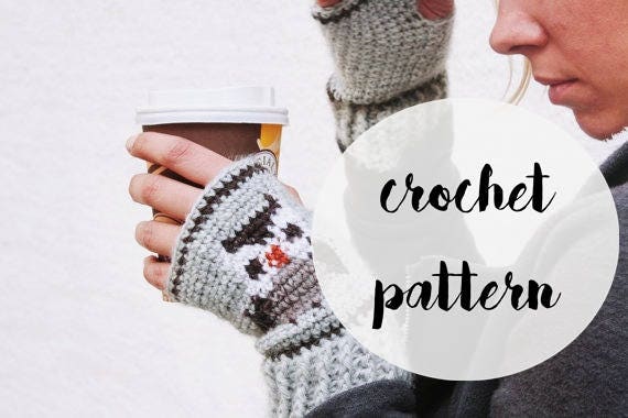 Crochet PATTERN Crochet Owl Fair Isle Tapestry Crochet Mitts