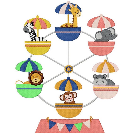 Zoo Animals Ferris Wheel Embroidery Design File .vip .vp3 .hus