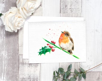 Christmas Card Cute Robins with Buttons Paper Handmade