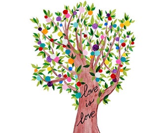 Rainbow tree art | Etsy