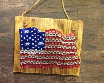 Beer Bottle Cap Art American Flag Stained Background