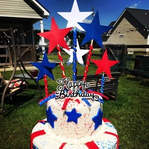 Red White or Blue Star Dessert Topper large patriotic cake