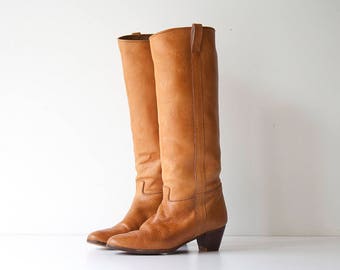 80s Soft Leather Knee High Boots with Flat Heel / sz 7