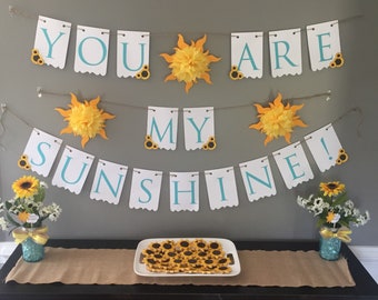 You Are My Sunshine Banner Primary Yellow & Grey Baby