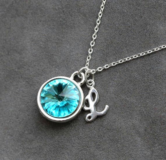 December Birthstone Necklace Personalized Initial Necklace
