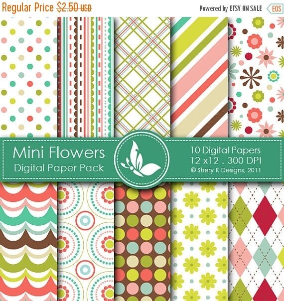 40% off Mini Flowers Paper Pack 10 printable Digital